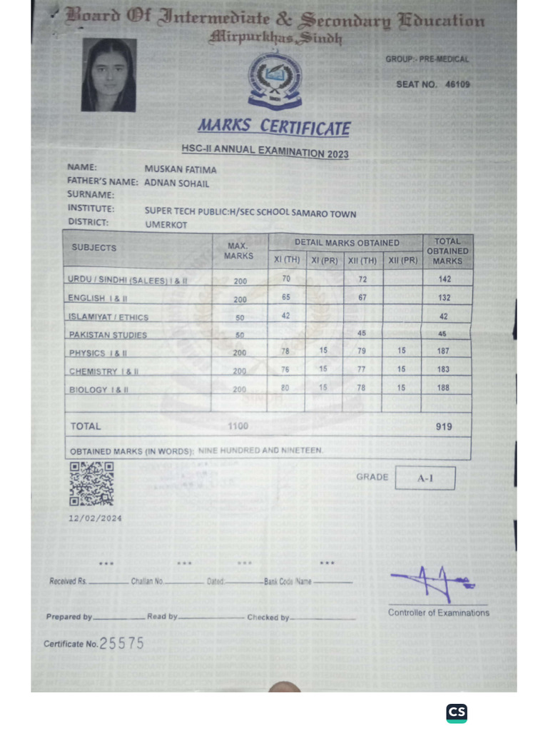 Muskan Fatima FSC | PDF