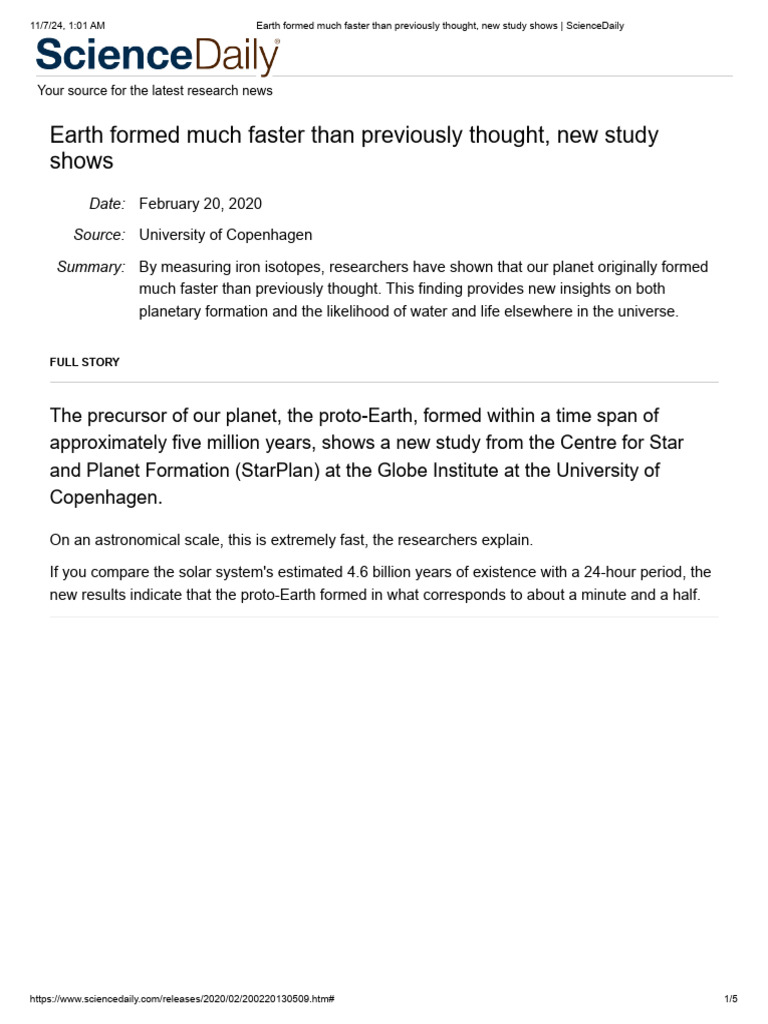 Earth Formed Much Faster Than Previously Thought, New Study Shows ...