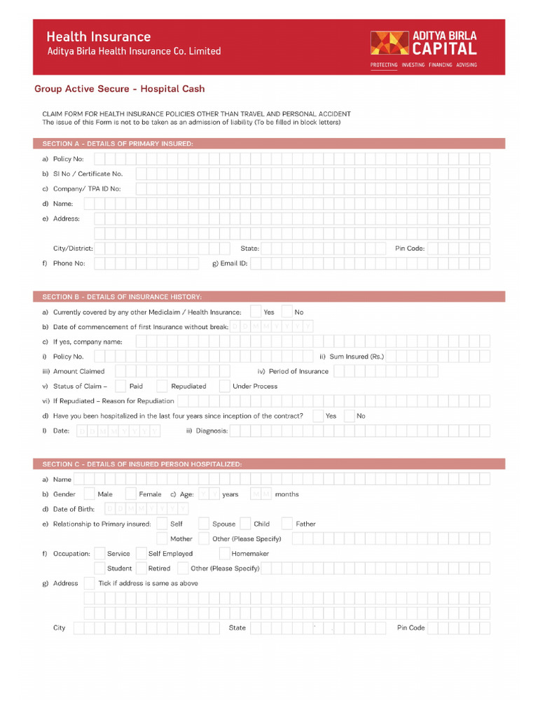 Hospicash Claim Form | PDF