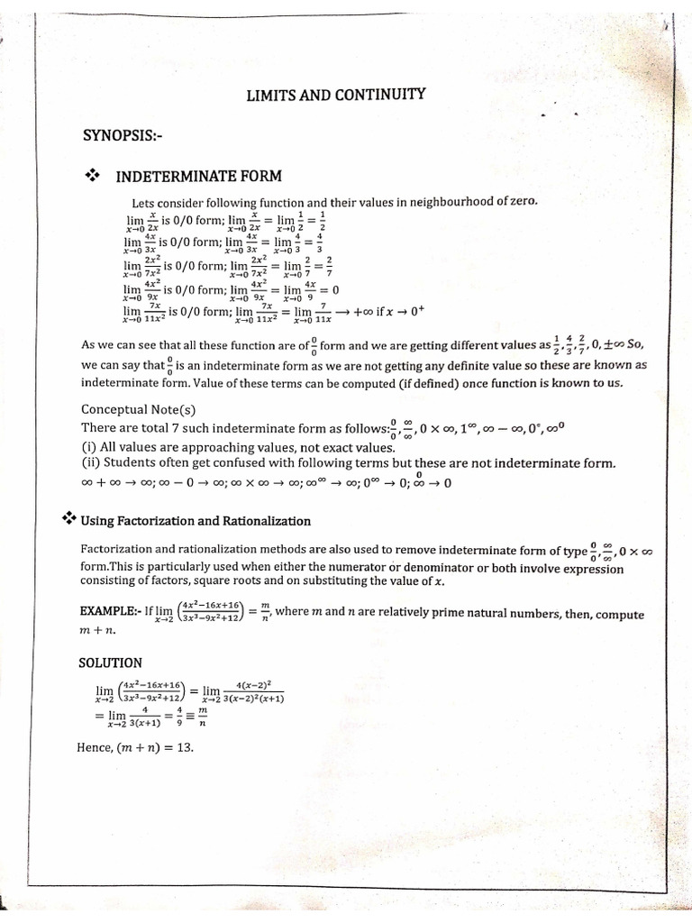 Maths Limits and Derivatives Notes For Jee | PDF