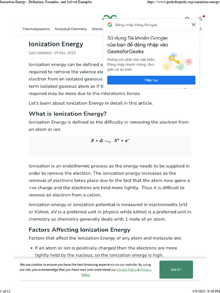 Ionization Energy - Definition, Formulas, and Solved Examples | PDF | Atomic | Atomic Physics