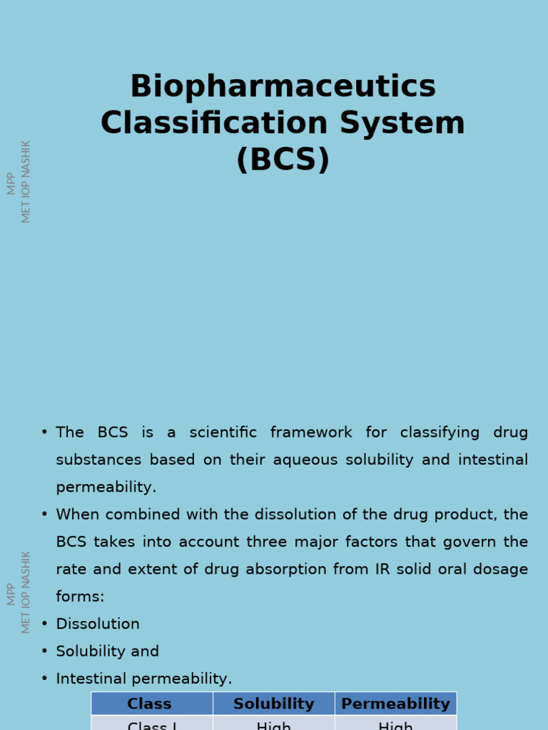 Biopharmaceutics Classification System (BCS) | PDF | Solubility | Pharmacology