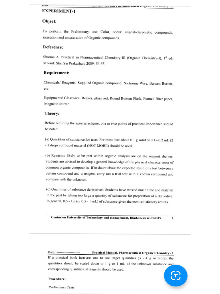 Organic Chemistry Practical | PDF