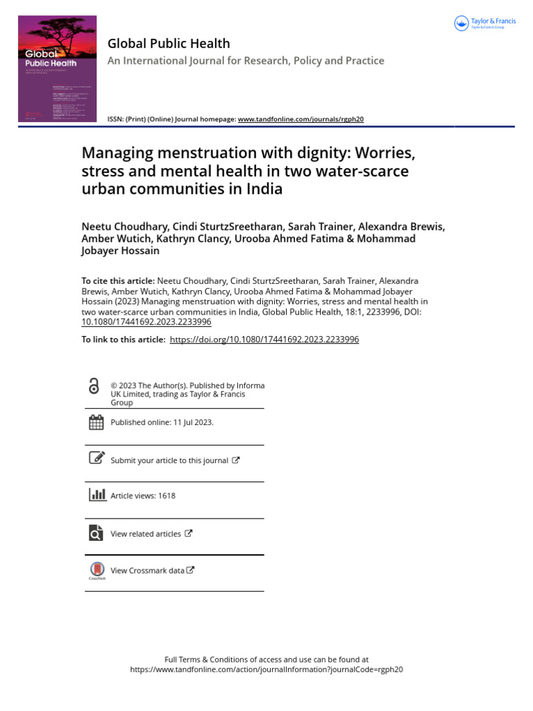 Managing Menstruation With Dignity Worries Stress and Mental Health in ...