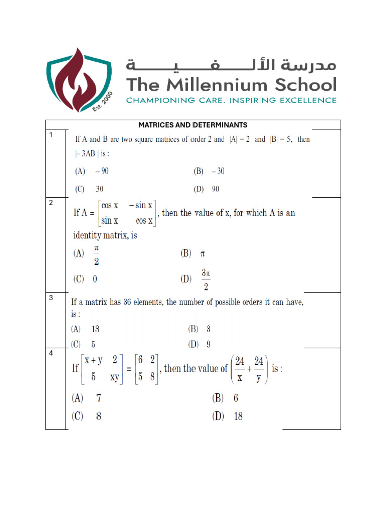 Matrices and Determinants 1 | PDF