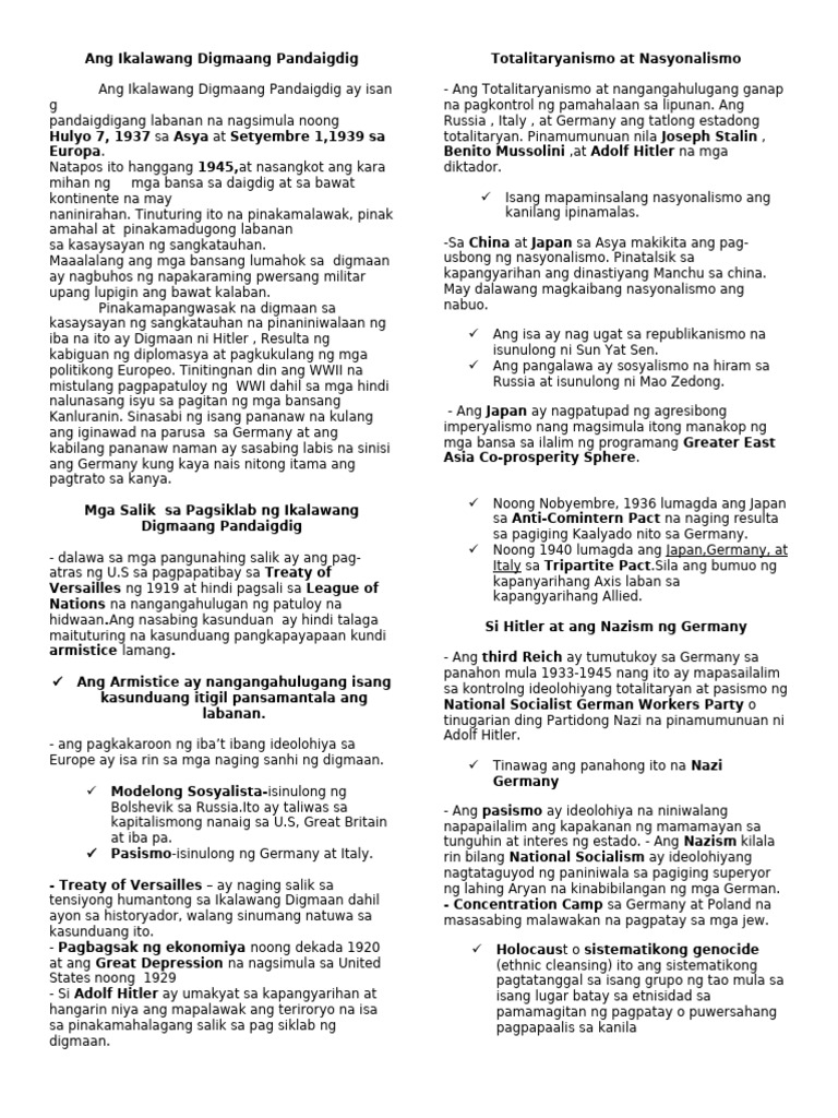 World War 2 - Notes - in Tagalog | PDF