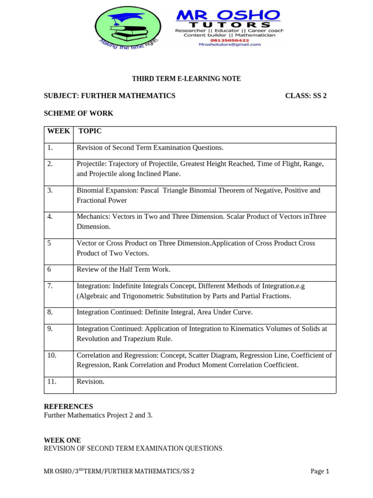 Further Mathematics E-Learning Notes | PDF | Euclidean Vector | Integral