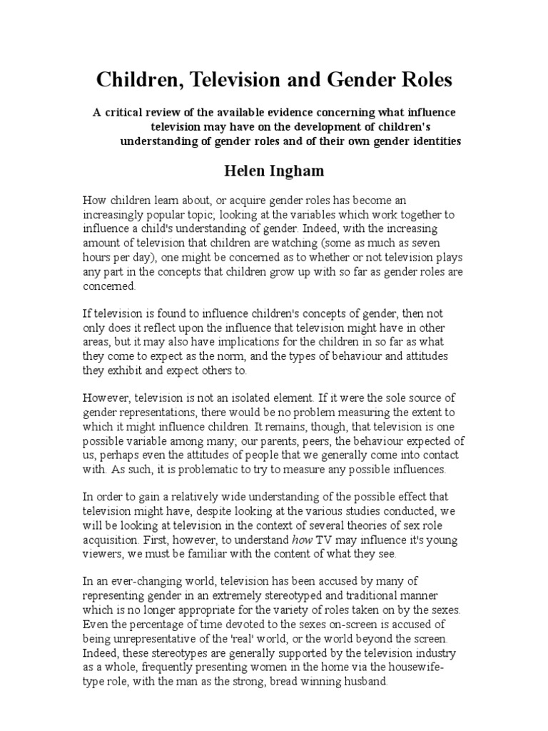 Children, Television and Gender Roles | PDF | Gender Role | Stereotypes
