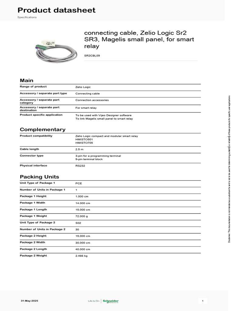 Schneider Electric - Smart-Relay-Zelio-Logic-SR2-SR3 - SR2CBL09 | PDF
