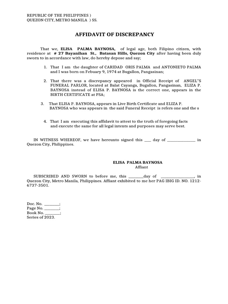 Affidavit of Discrepancy-Sibal | PDF