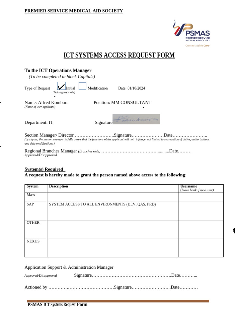 Ict Systems Access Request Form -Alfred | PDF