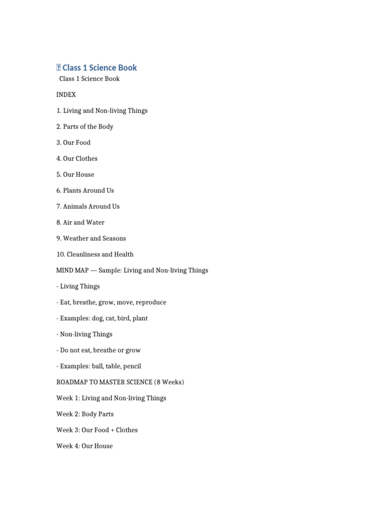 Class 1 Science Learning Guide | PDF