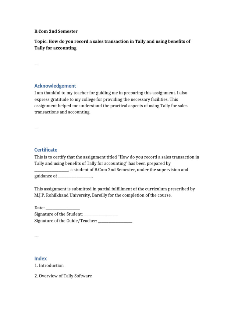 Recording Sales in Tally: A Guide | PDF