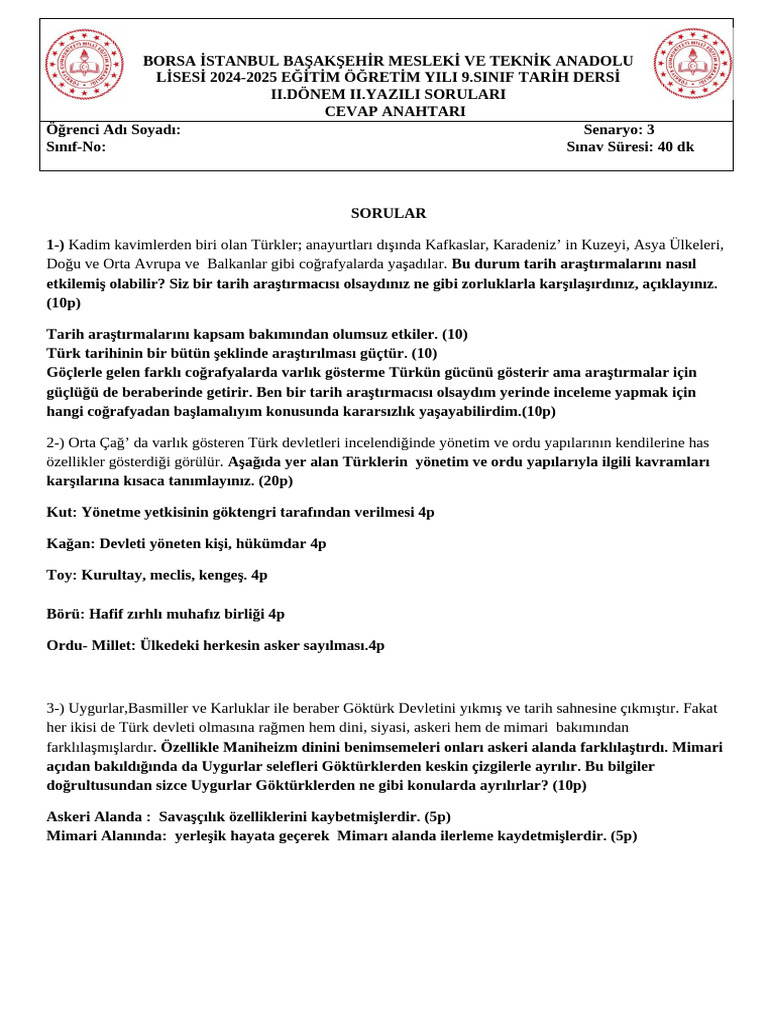 9 Cevap Anahtarı | PDF