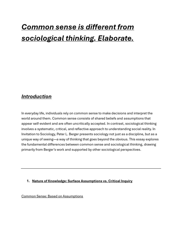 Common Sense vs. Sociological Thinking | PDF | Sociology | Common Sense