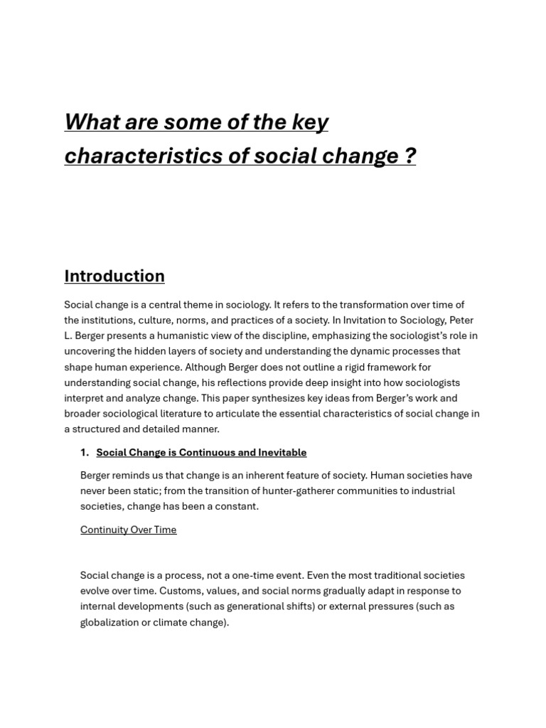 Key Characteristics of Social Change | PDF | Sociology | Institution