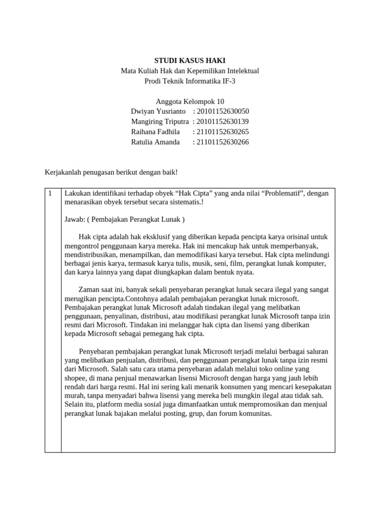 Format Pengerjaan Tugas Studi Kasus HAKI[1] | PDF