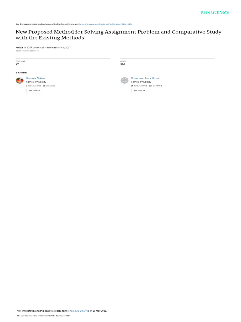 New Proposed Method For Solving Assignment Problem | PDF | Mathematical Optimization | Matrix ...