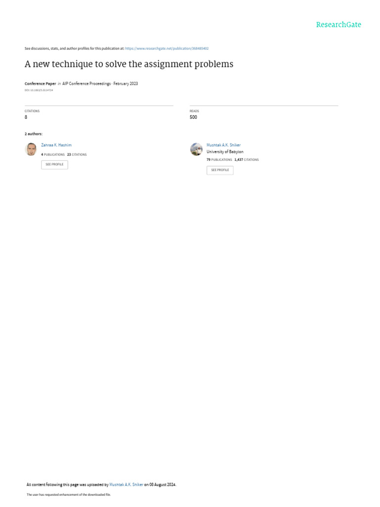 A New Technique to Solve the Assignment Problems | PDF | Matrix (Mathematics) | Mathematical ...