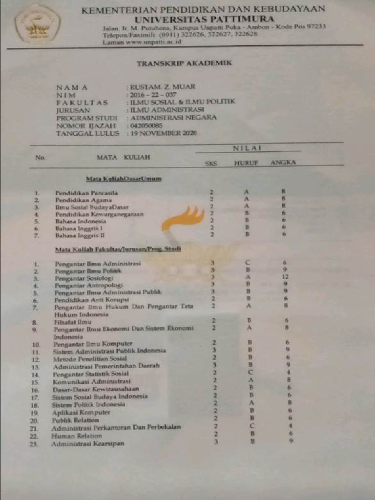 Transkrip Nilai Fian-Dikompresi | PDF
