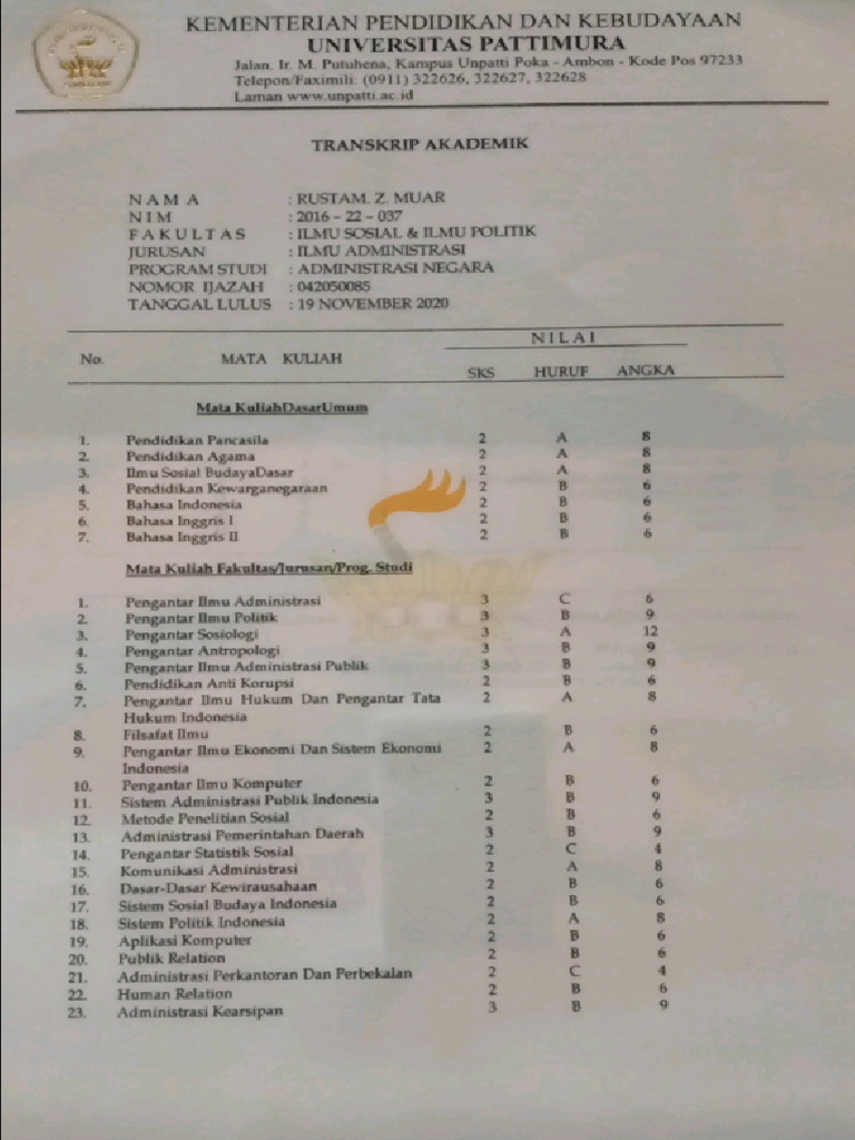 Transkrip Nilai Fian | PDF