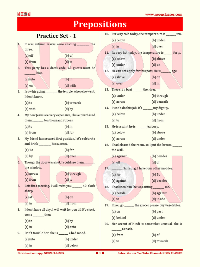 1573542807PrepositionPracticeSet 1 (Withsolutions) | PDF