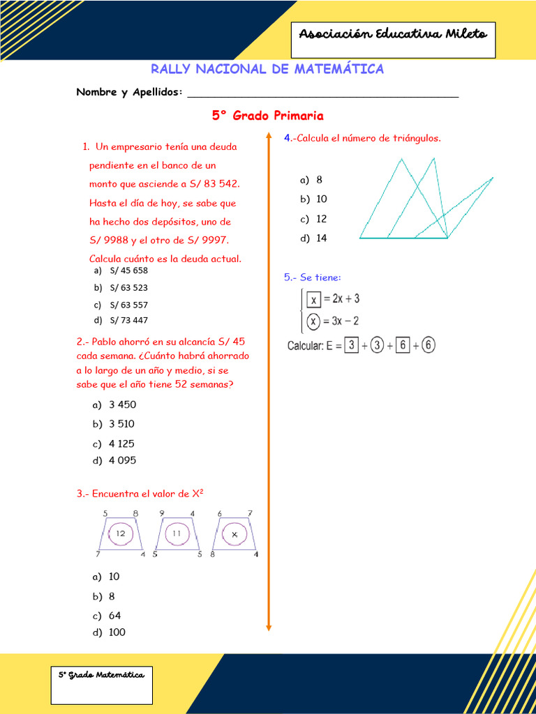Matemática - 5to Grado | PDF