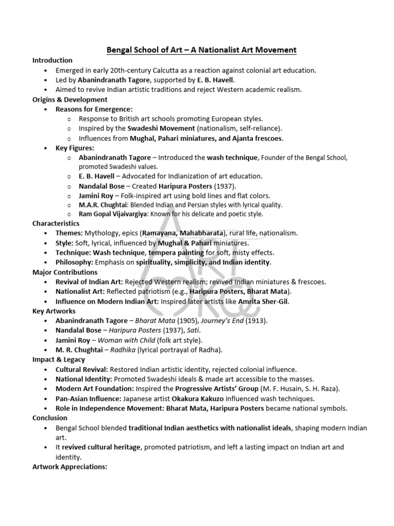 Bengal School of Art and Modern School of Art - Short Notes - 2024-25 ...