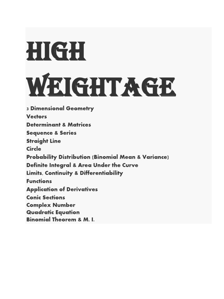 Maths Weightage | PDF