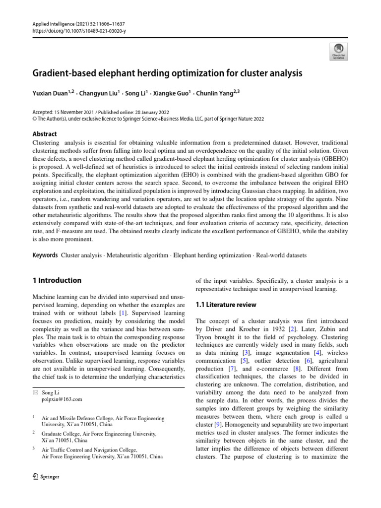 Gradient-Based Elephant Herding Optimization For Cluster Analysis | PDF | Cluster Analysis ...