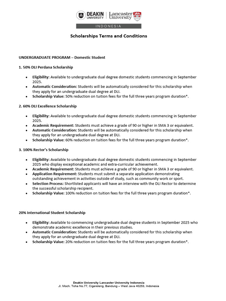 2025 DLI Scholarship T&Cs | PDF | Educational Stages | Higher Education