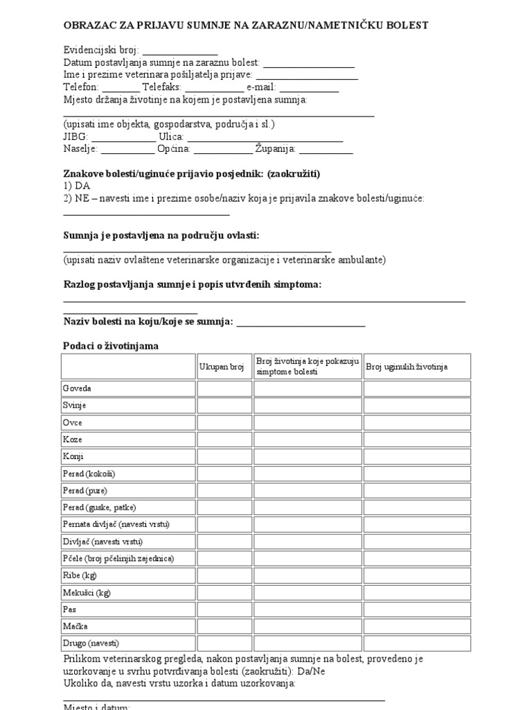 Obrazac Za Prijavu | PDF