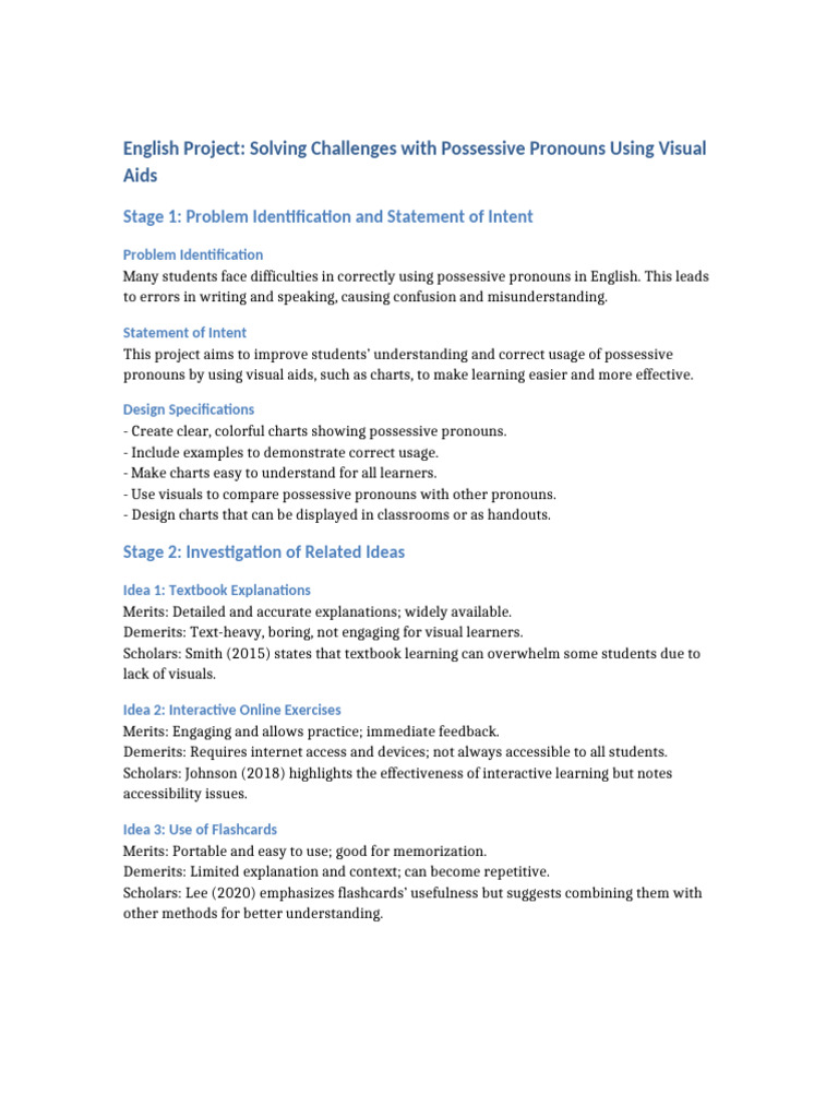 English Project Possessive Pronouns Visual Aids | PDF | Learning ...