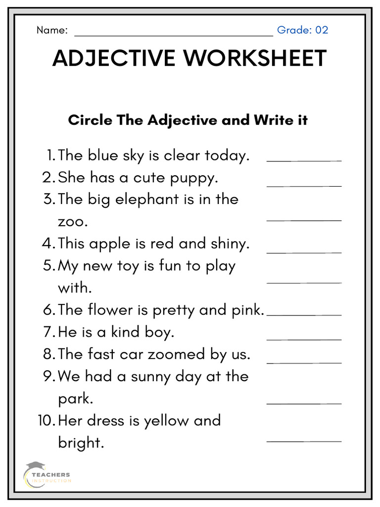 Adjective Worksheet For Class 2 With Answers | PDF