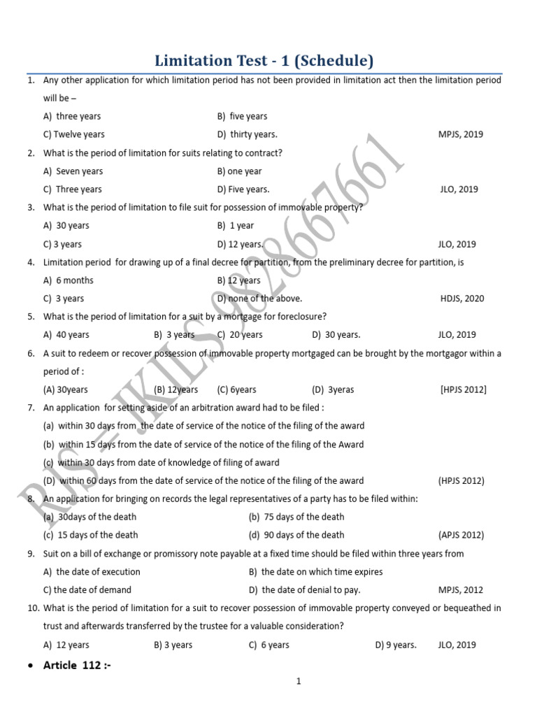 Limitation Test - 1 (Schedule) | PDF