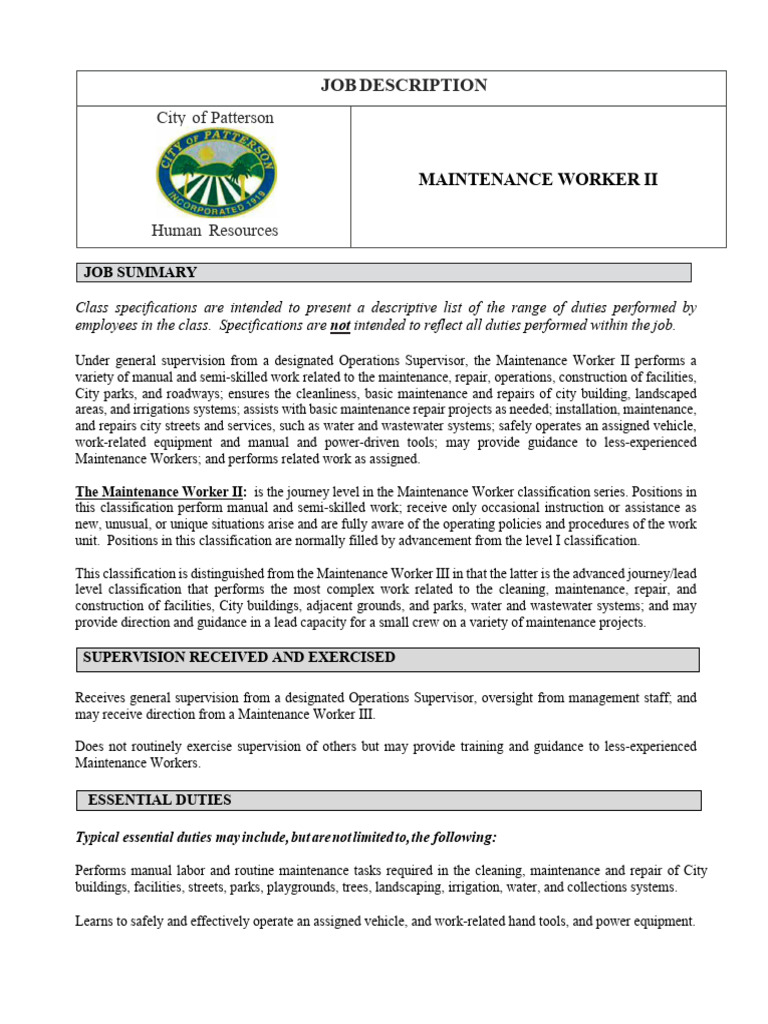 18-Maintenance Worker II | PDF | Storm Drain | Sanitary Sewer