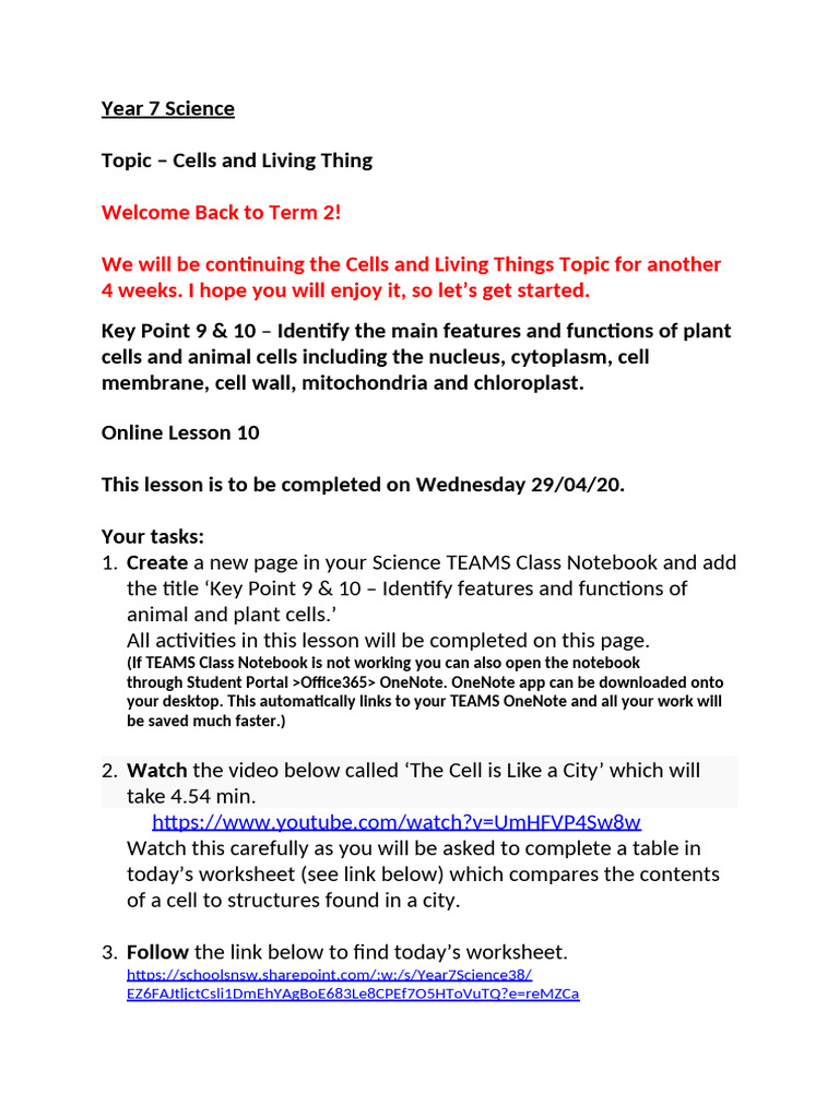Cells and Living Things - Lesson 10 - The Cell Is Like A City | PDF