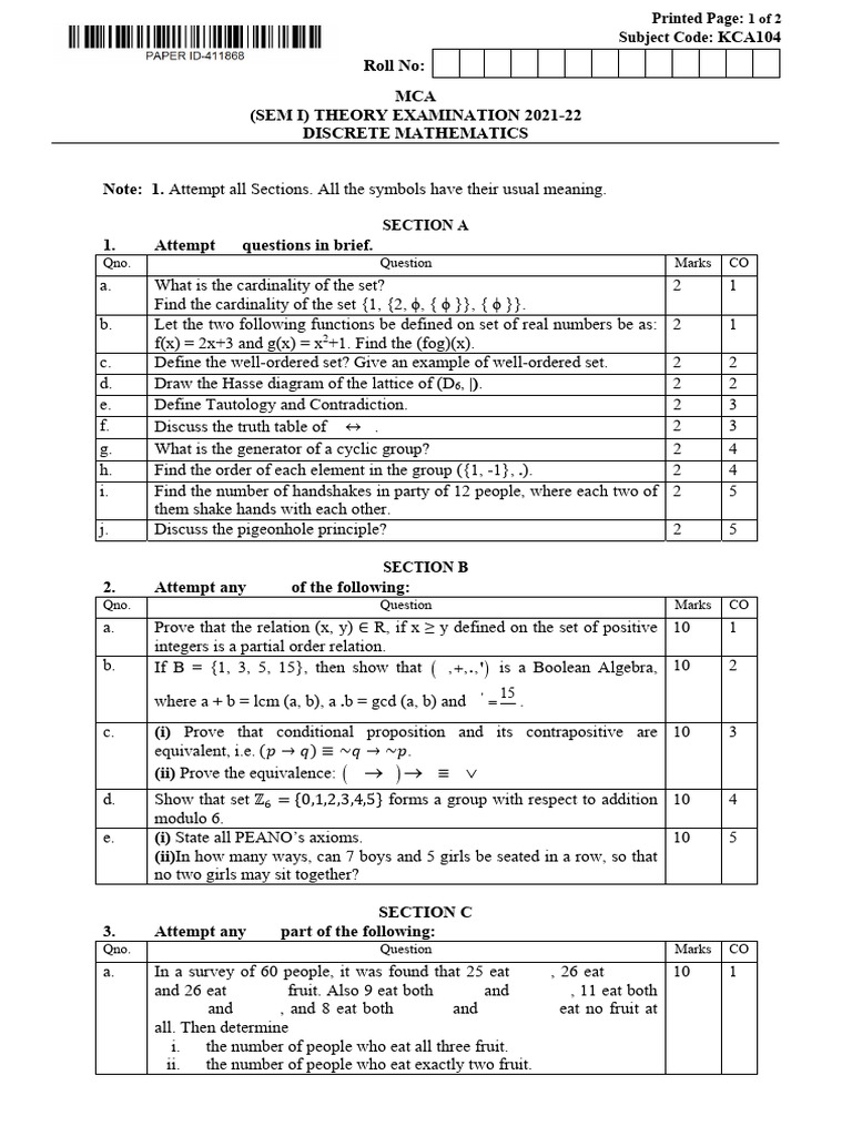 Discrete Mathematics K Ca104 | PDF | Integer | Boolean Algebra