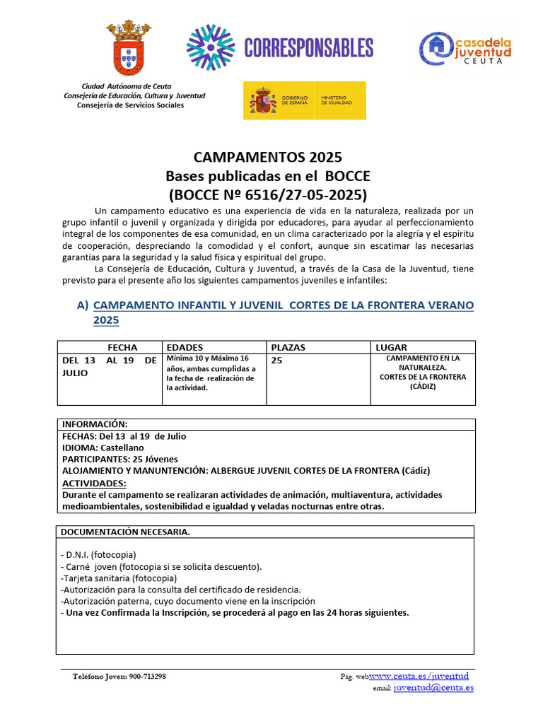 Información y Difusión Campamentos 2025 | PDF