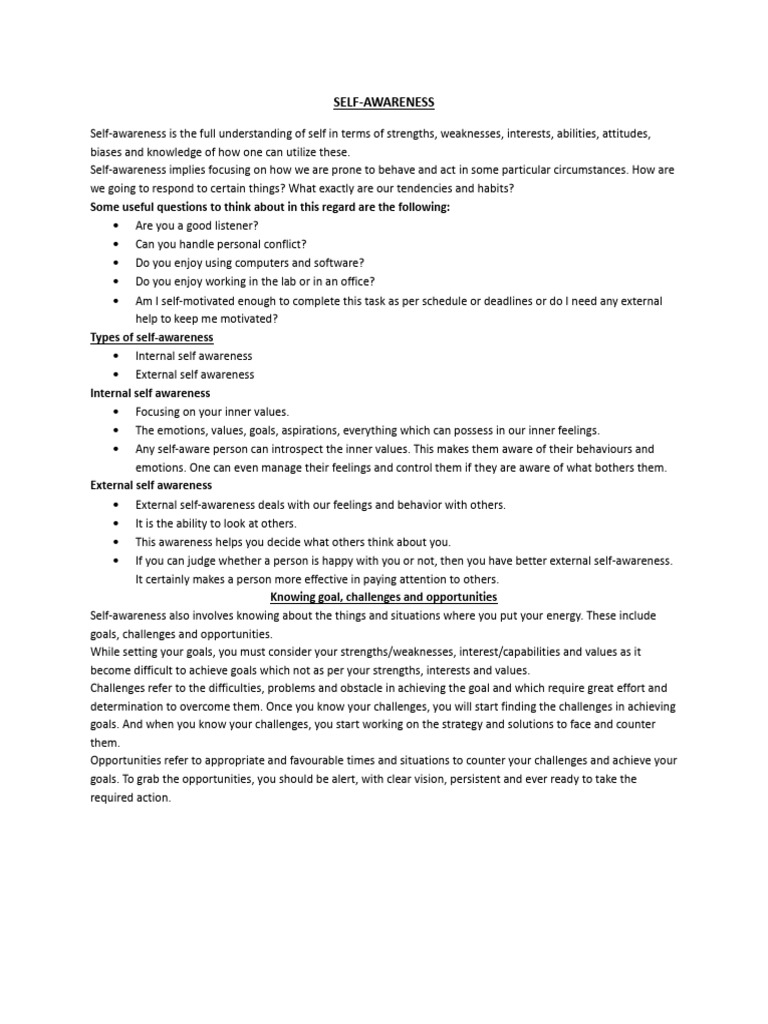 Understanding Self-Awareness Types | PDF | Self Awareness | Goal