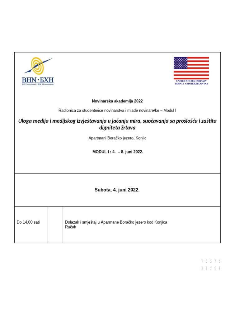 Novinarska Akademija 2022 Modul I 4. - 8. Juni 2022. | PDF