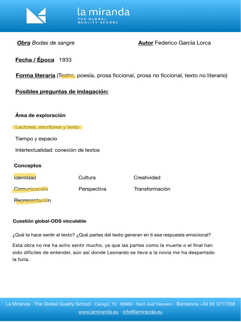 Plantilla Bodas de Sangre PDF | PDF