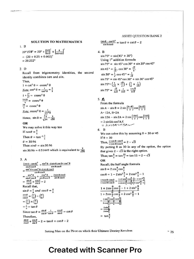 Ashei Mth102 Solutions | PDF | Trigonometric Functions | Trigonometry