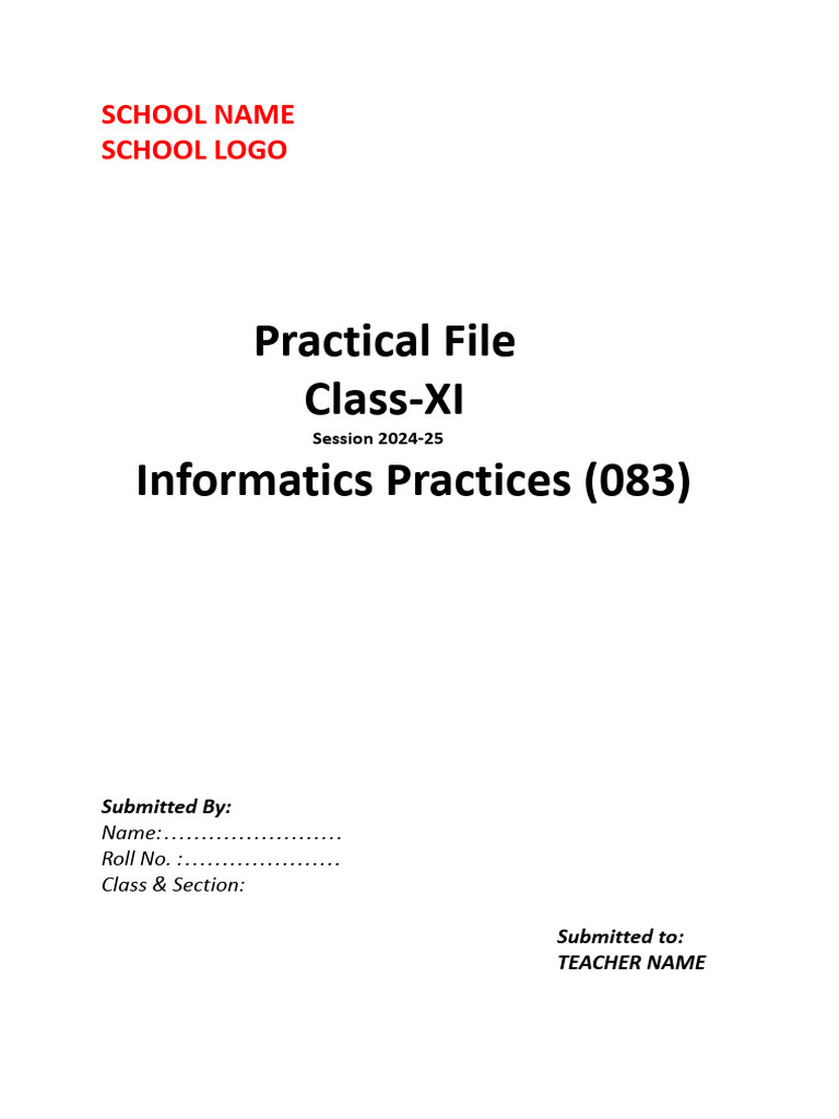 Class XI Informatics Practices File | PDF