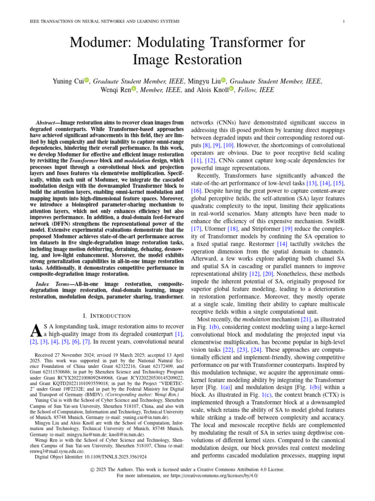 Modumer Modulating Transformer For Image Restoration | PDF | Applied Mathematics
