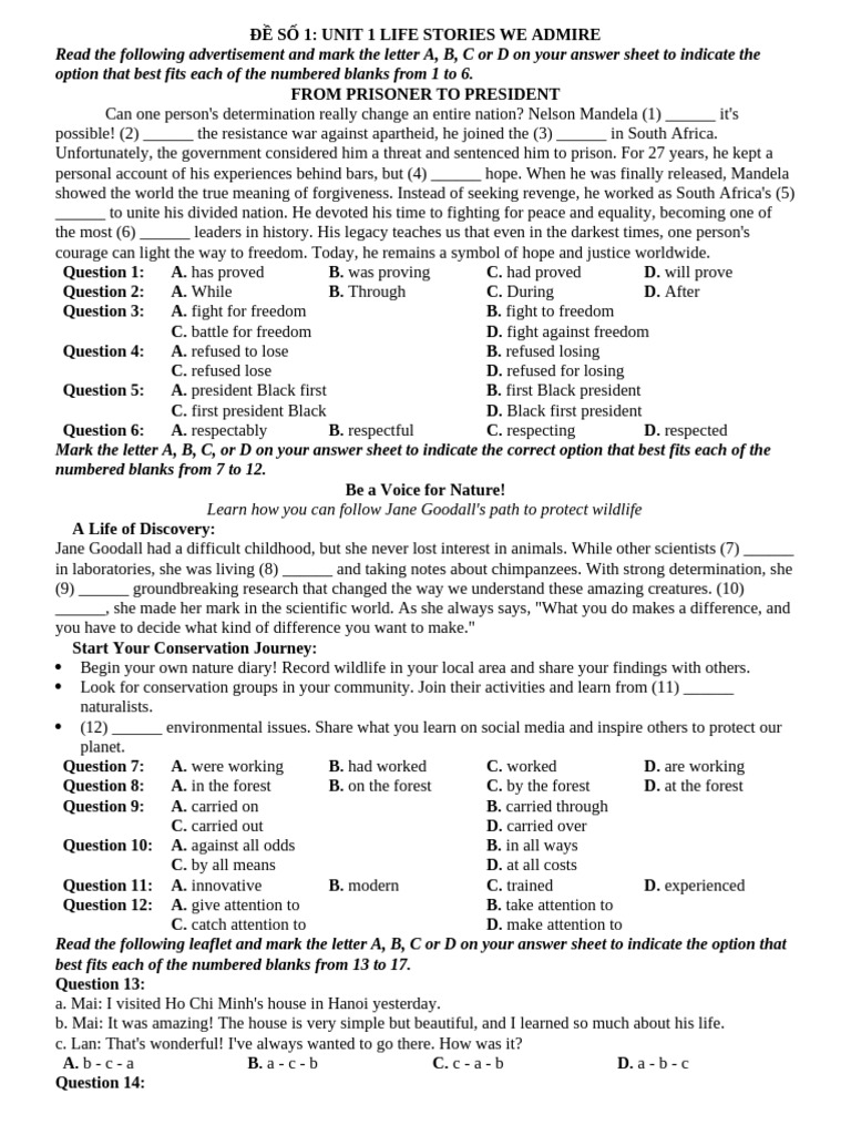 Pack 2 Grade 12 Unit 1 #1 | PDF | Diana