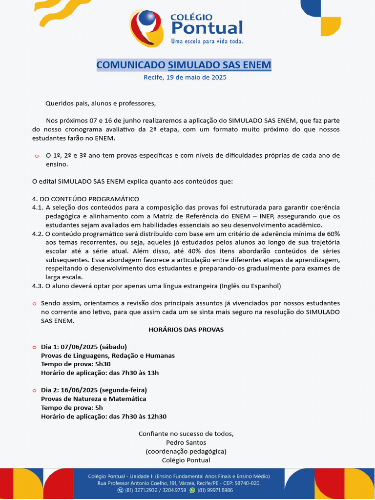 Comunicado Simulado Sas Enem | PDF