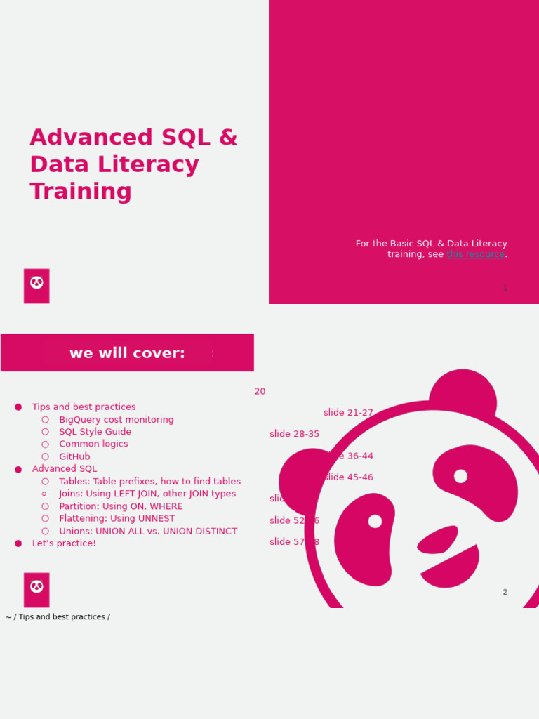 Advanced SQL & Data Literacy Training | PDF | Sql | Table (Database)
