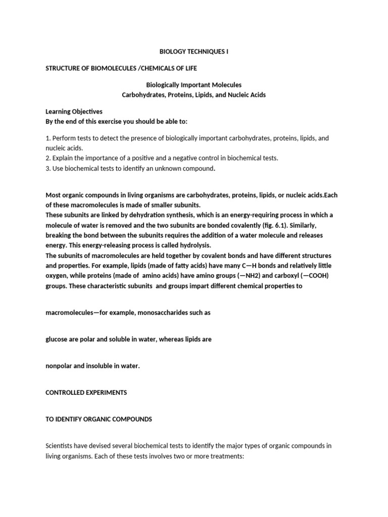 BIOLOGY TECHNIQUES-proteins, Carbs, Lipids Lec6 | PDF | Carbohydrates ...