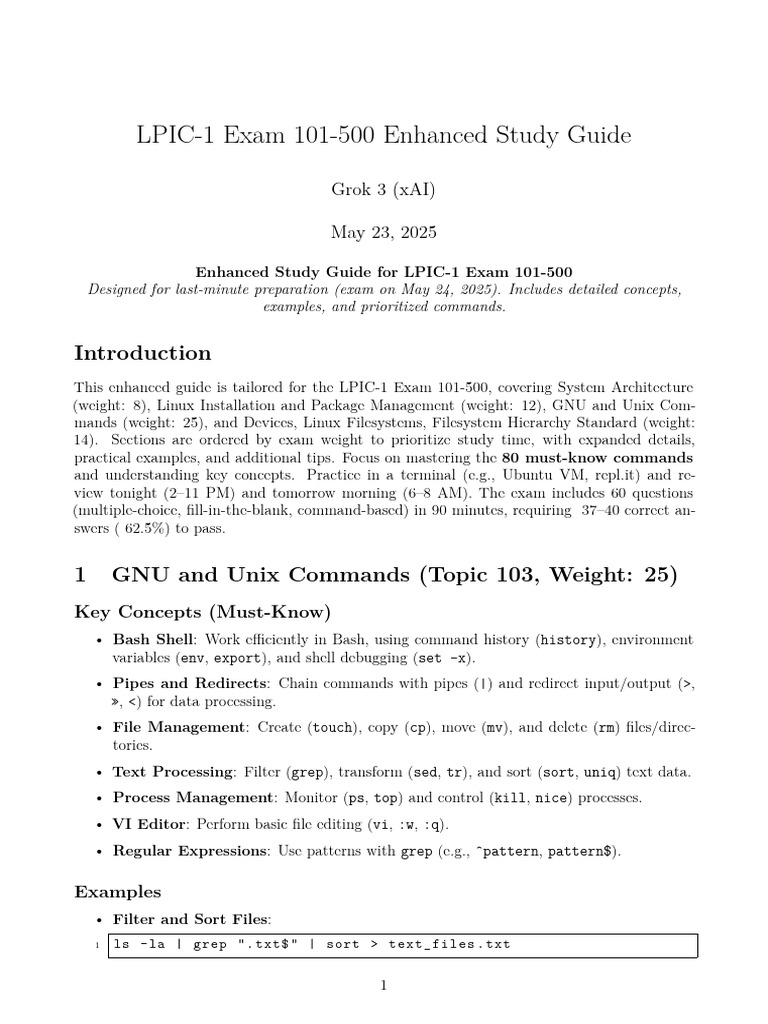 LPIC-1 Exam 101-500 Enhanced Study Guide: Grok 3 (xAI) May 23, 2025 | PDF | File System | Booting